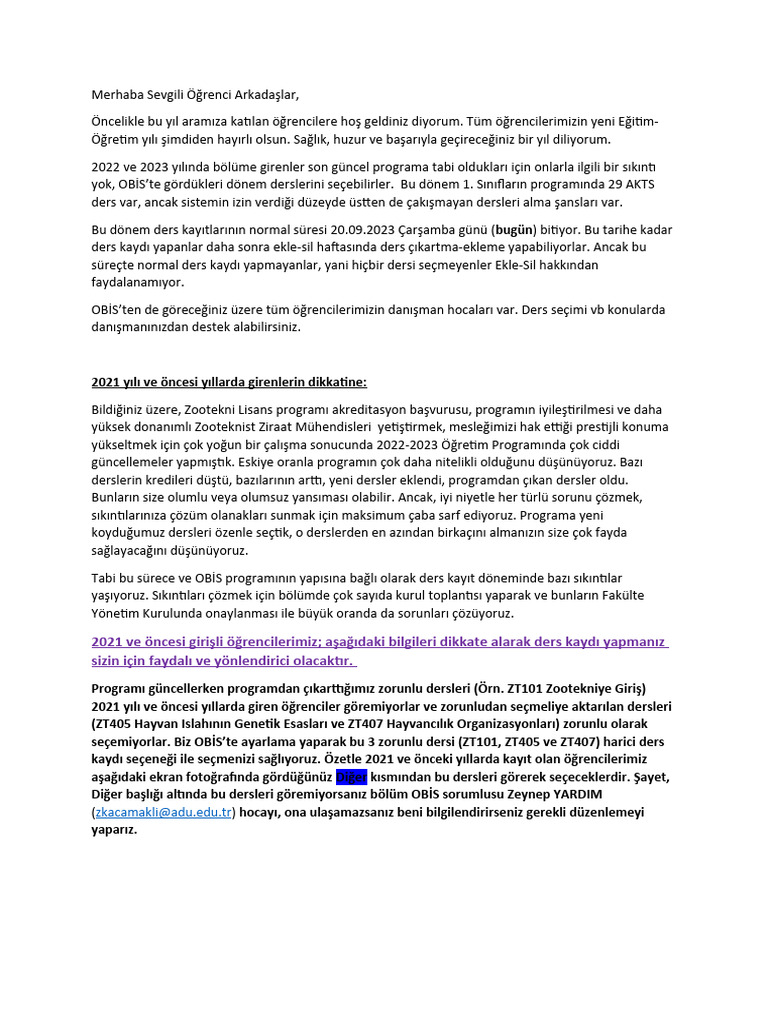 Program Ve Ders SeÃ Imlerine YÃ Nelik Ayr?nt?l? Bilgi | PDF