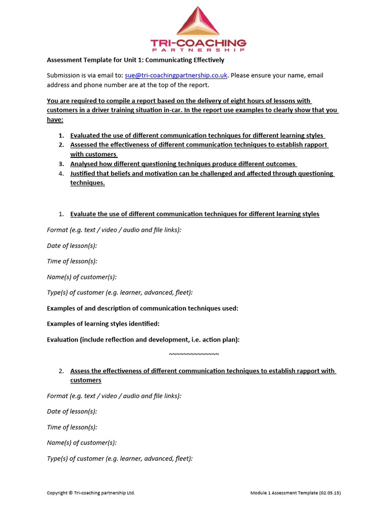 Unit 1 Assessment Template | Download Free PDF | Learning | Learning Styles