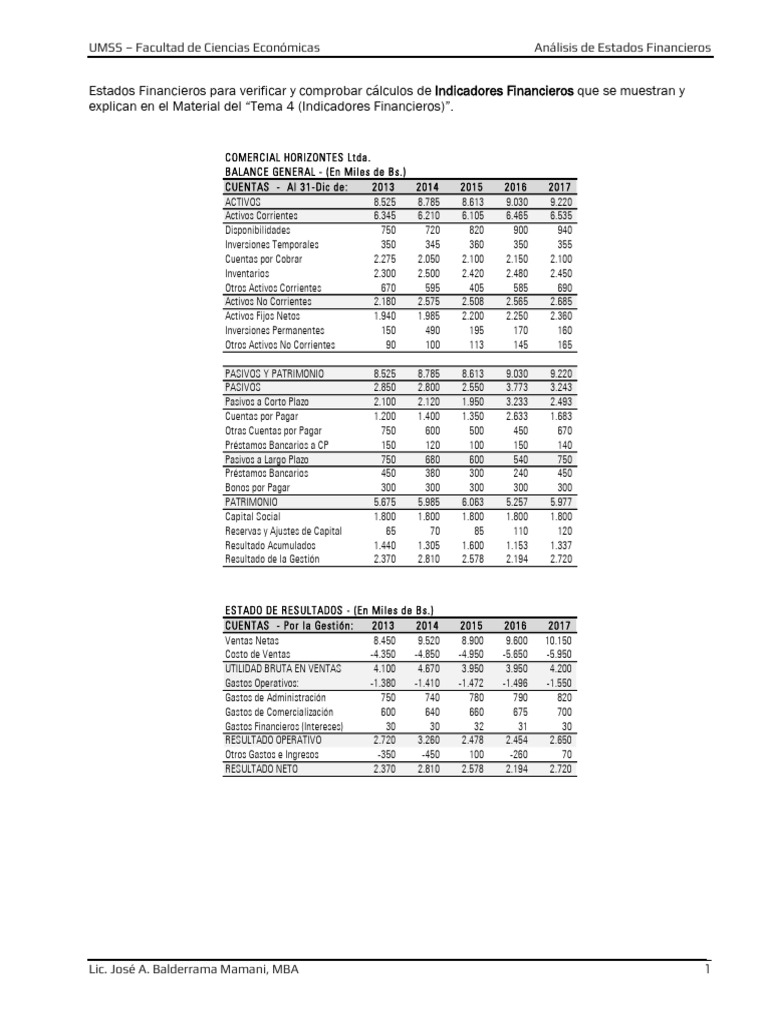 04 - EEFF Para Indicadores Financieros | PDF