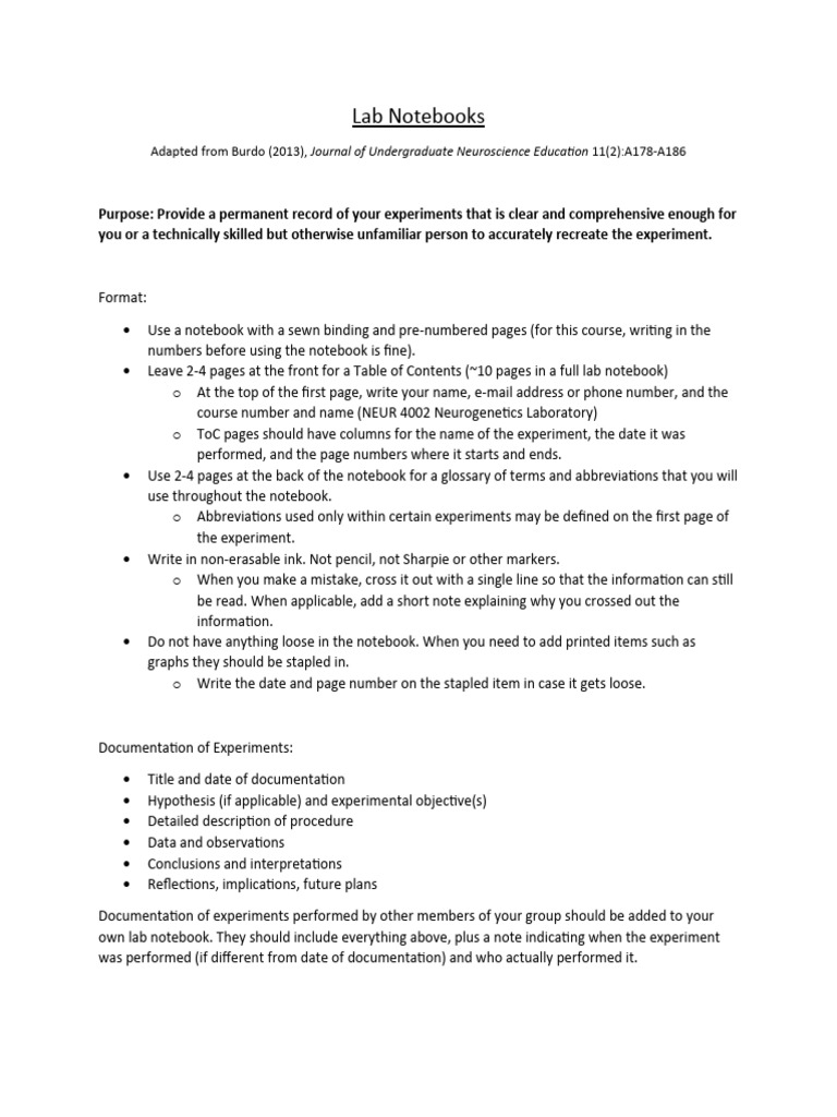 1.2 Lab Notebooks | PDF | Notebook | Experiment
