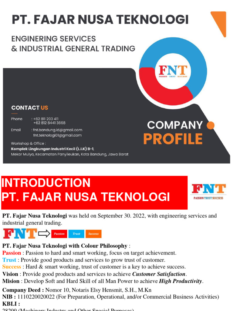 Company Profile PT. Fajar Nusa Teknologi - FNT Bandung | PDF | Secondary Sector Of The Economy ...