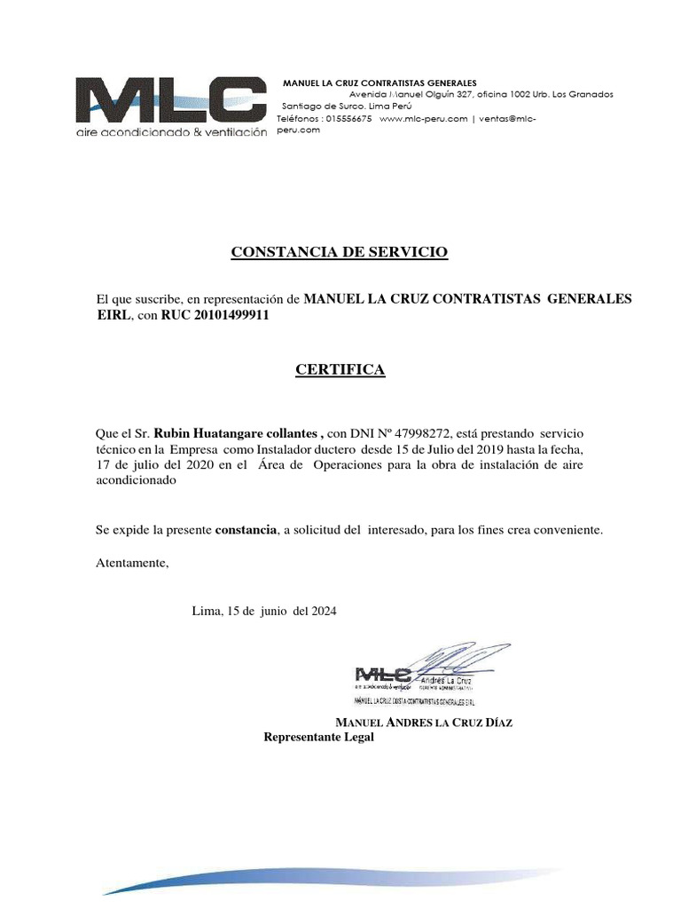 CERTIFICADO MLC-47998272 | PDF