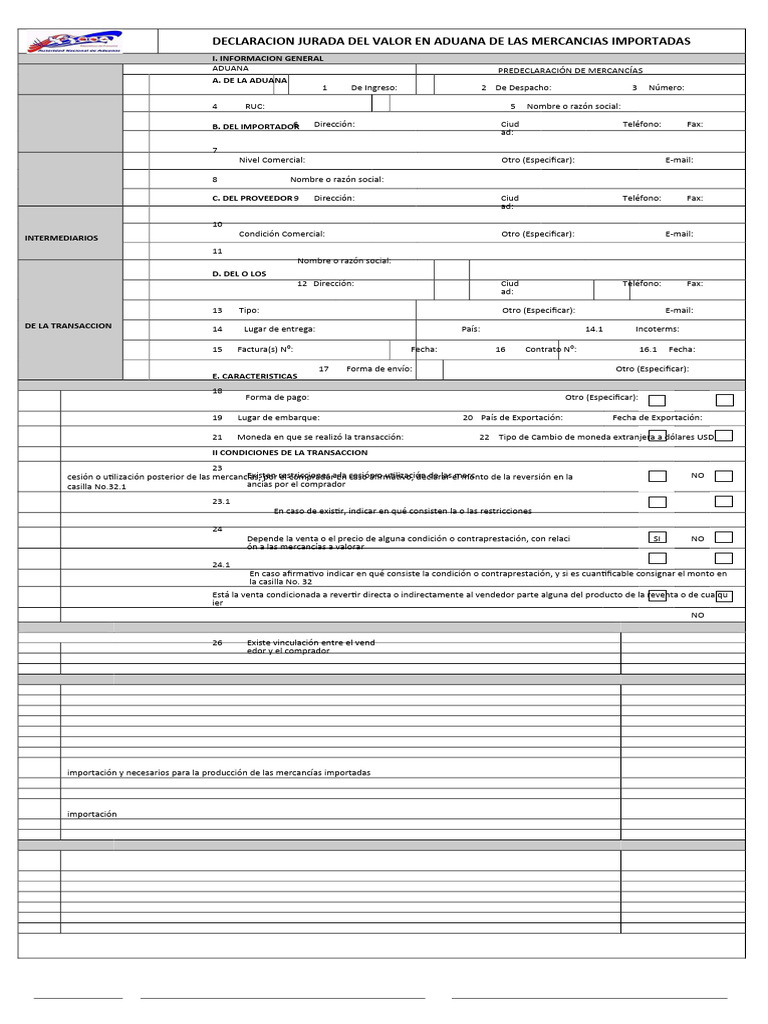 Formulario de Aduana | PDF | aduana | Precios