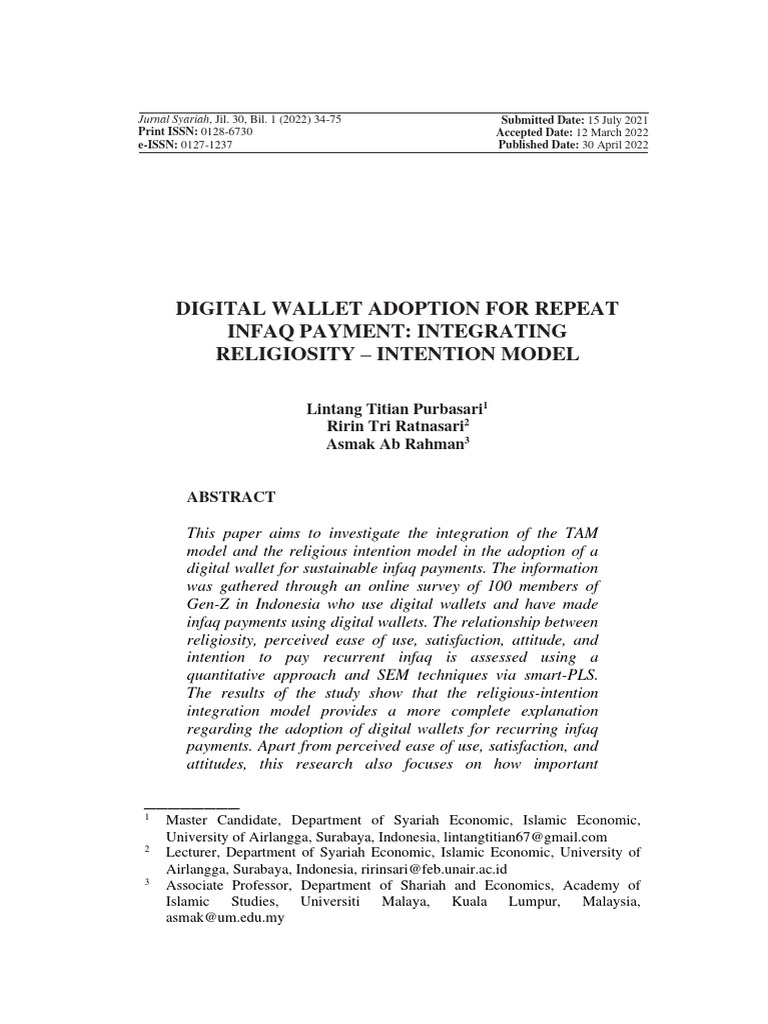 Digital Wallet Adoption For Repeat Infaq Payment: Integrating ...
