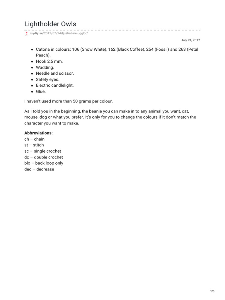 Lightholder Owls | PDF | Crochet | Handicrafts