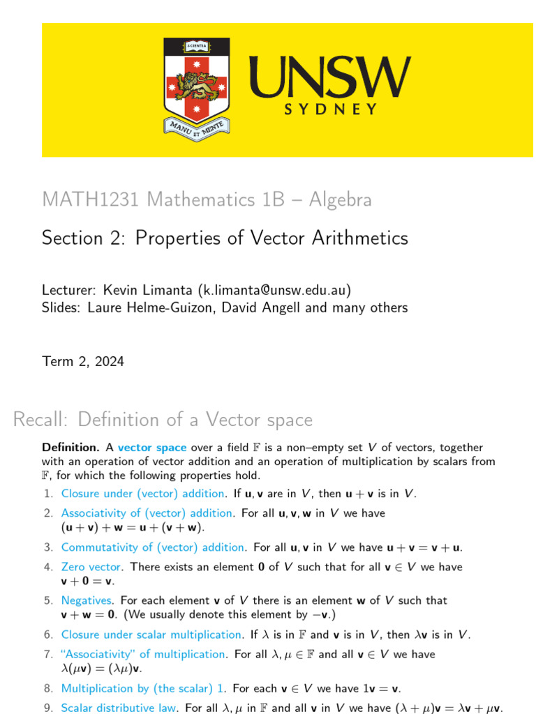 Properties of Vector Arithmetics | PDF | Vector Space | Scalar ...