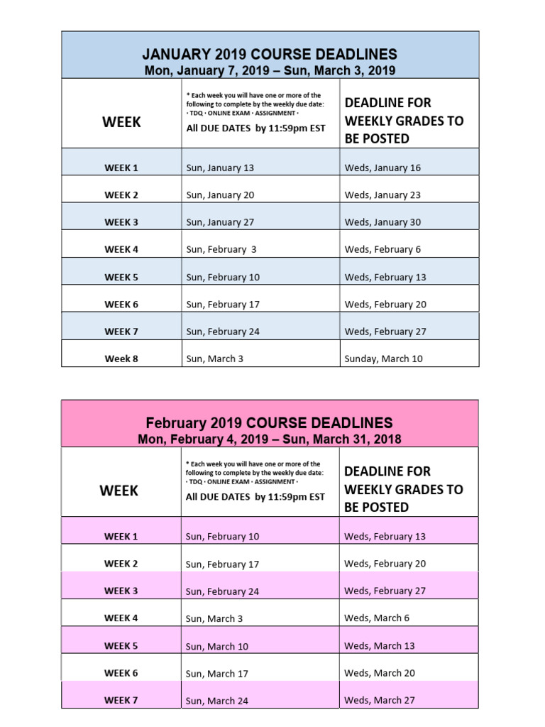 2019 Term Deadlines love | PDF