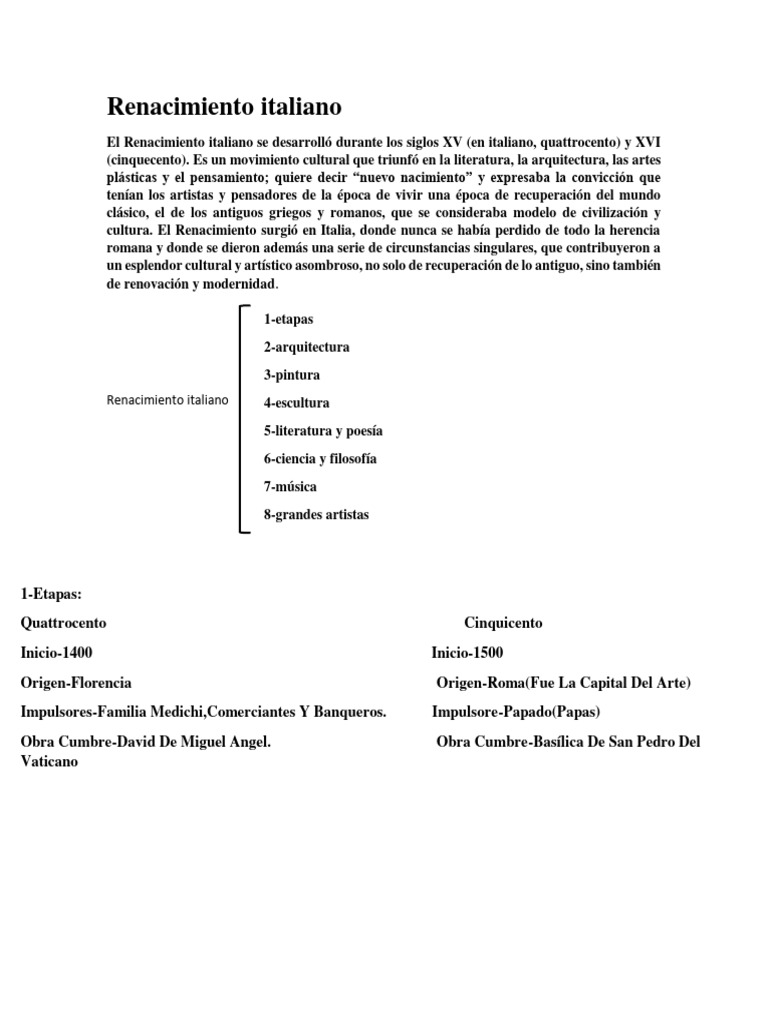 Renacimiento: El Cinquecento Italiano | PDF | Renacimiento ...