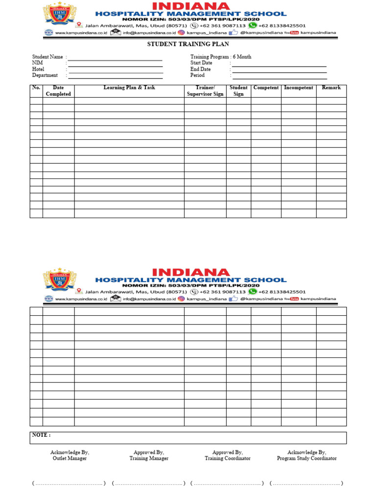 Student Training Plan OJT | PDF