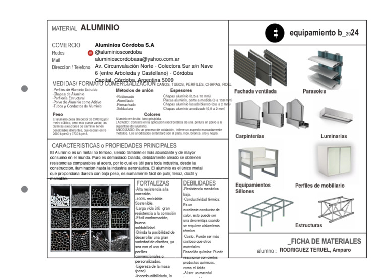 EqB - FICHA DE MATERIALES 2024 | PDF | Aluminio | Rieles
