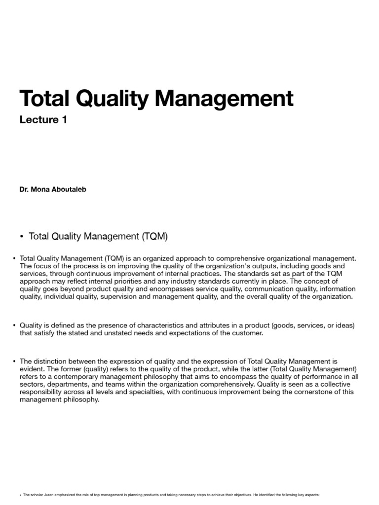 Chapter 1 TQM | PDF | Quality Management | Quality (Business)