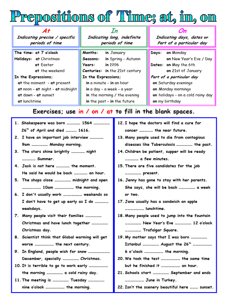 Prepositions of Time Grammar Guides - 63635 | PDF