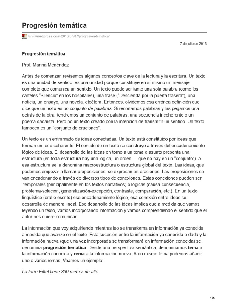 Progresión Temática en Textos | PDF | Oración (Lingüística) | Información
