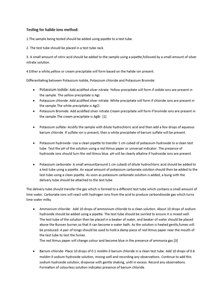Halide Ion Testing Methods Explained | PDF | Precipitation (Chemistry ...