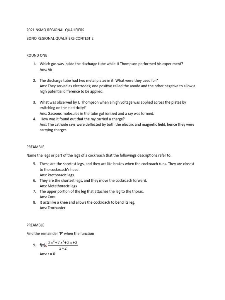 2021 NSMQ Regional Qualifiers Bono Contest 2 | PDF | Vacuum Tube ...