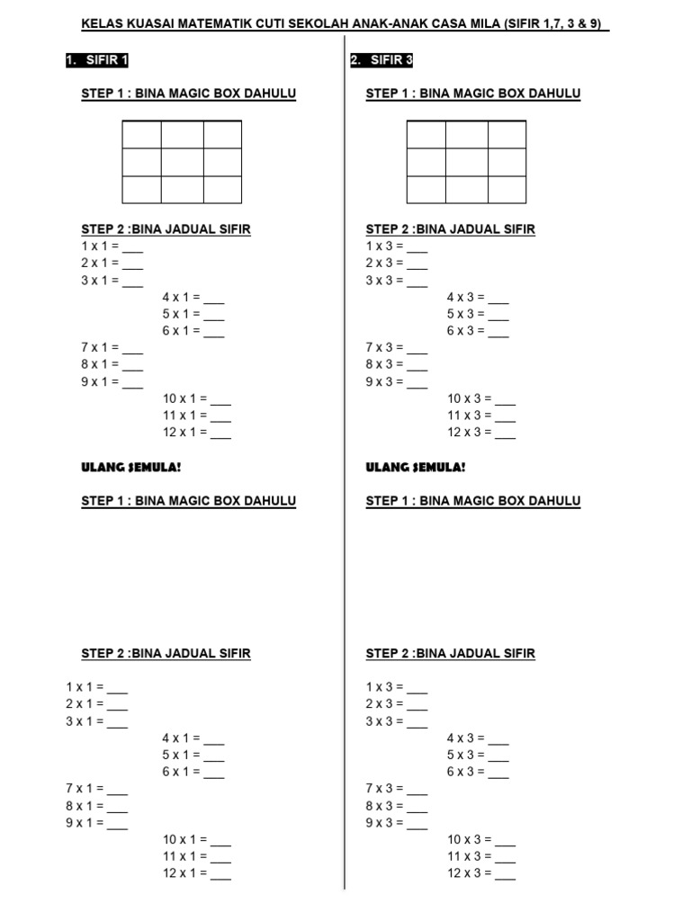 Latihan Magic Box Sifir 1,3,7,9 | PDF