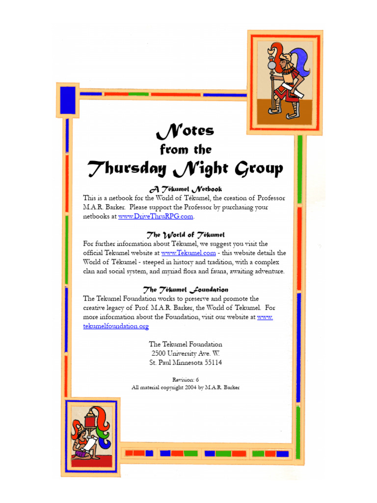 Tékumel Notes From The Thursday Night Group | PDF