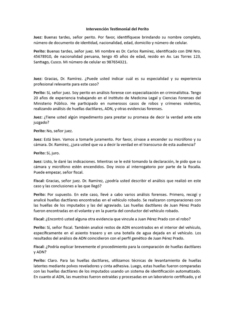 Intervención Testimonial Del Perito Descargar Gratis Pdf Perfiles