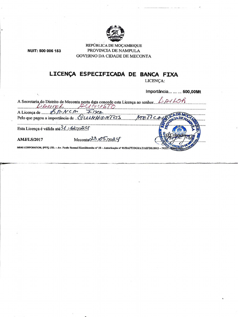 Licenca E. de Banca Fixa | PDF