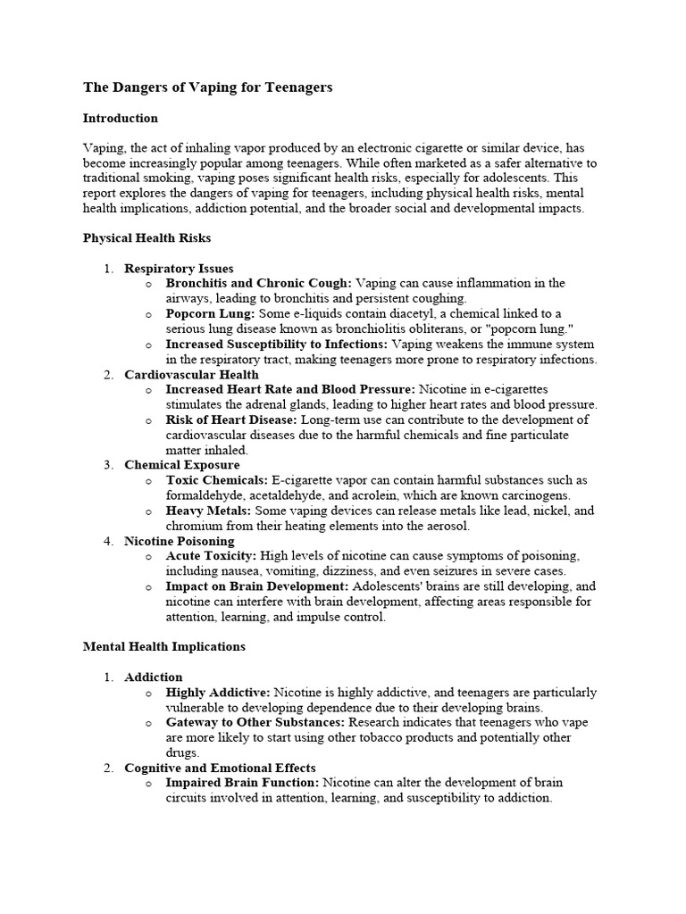 The Dangers of Vaping To A Teenager's Life | PDF | Electronic Cigarette ...