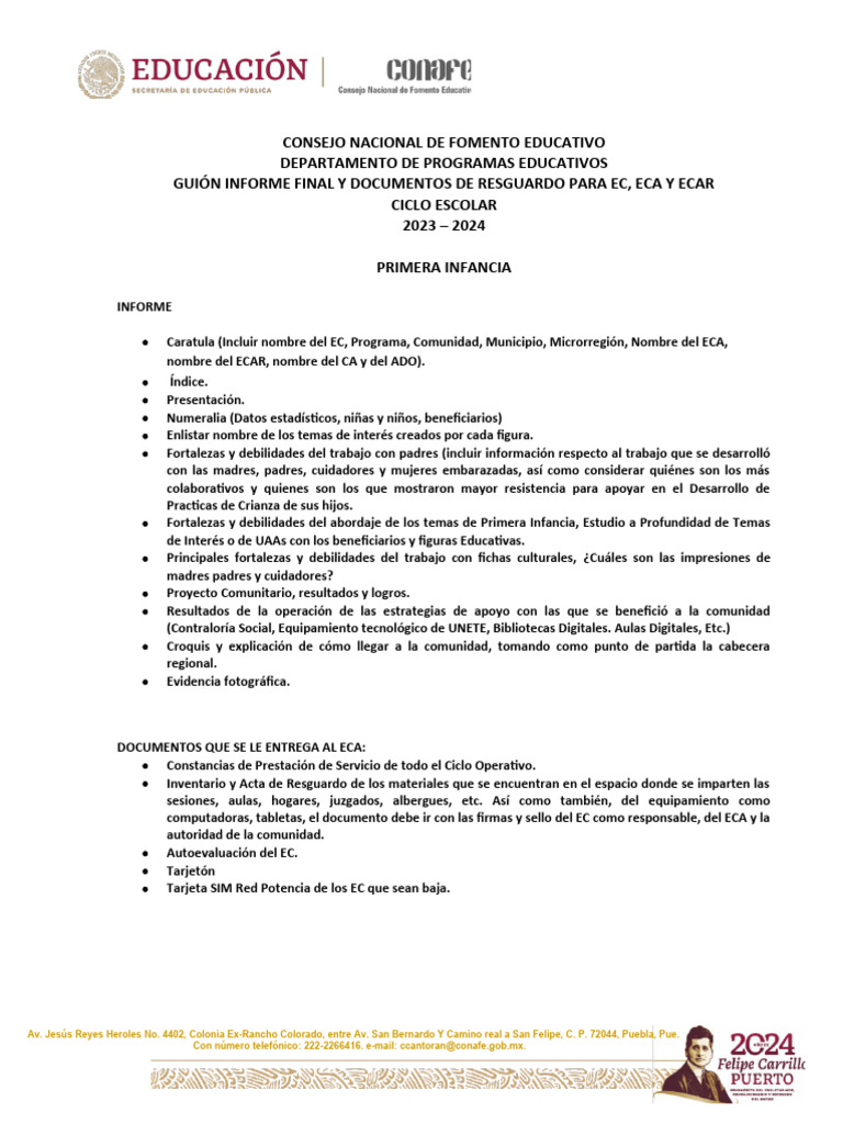 Guión Informe Final y Documentos de Resguardo para Ec, Eca y Ecar | PDF | Educación de la ...