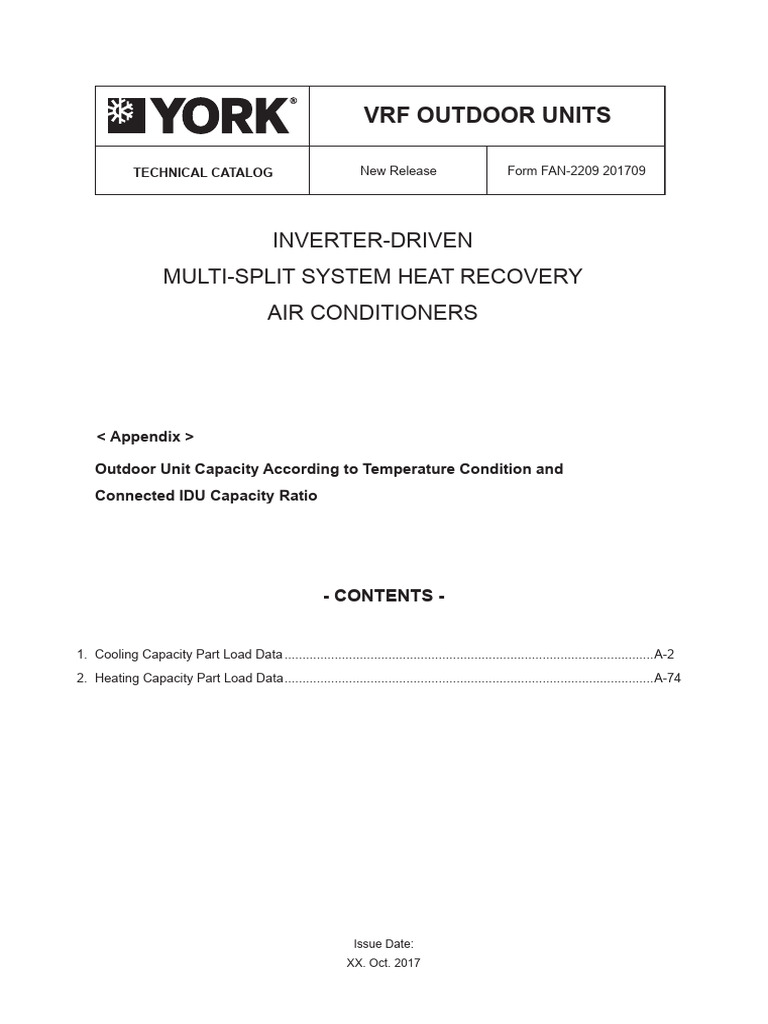 YORK VRF ODU - JTOR (080-960) - Technical Catalog - FAN-2209 201709 ...