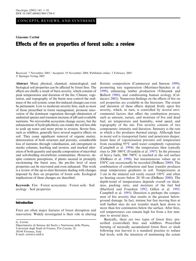Effects of Fire On Properties of Forest Soils A Review | PDF | Soil | Fires