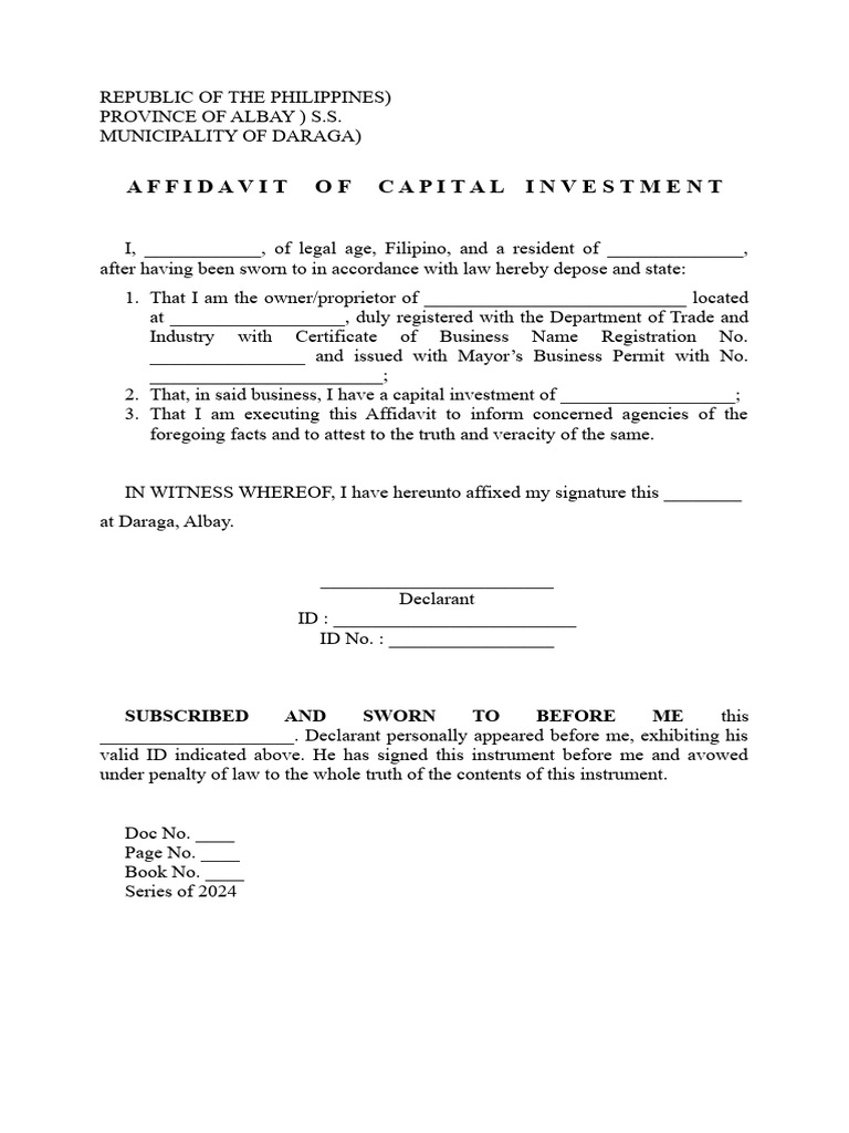 Affidavit of Capital Investment | PDF