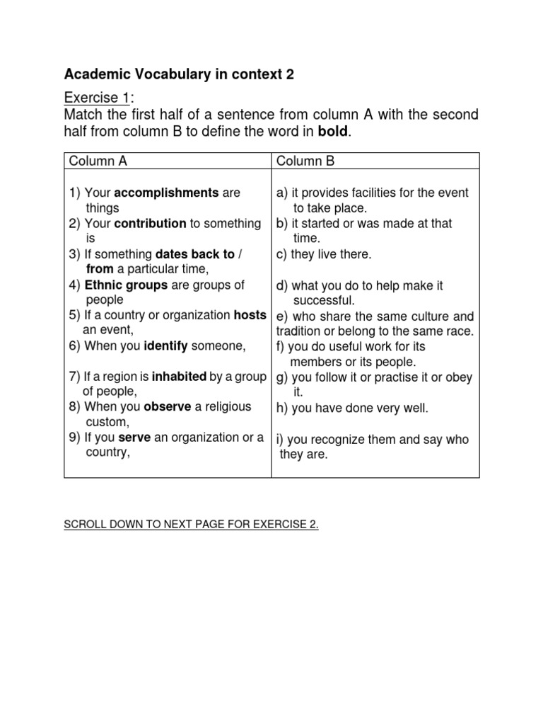 Academic Vocabulary Exercises for Context | PDF | Native Americans In ...