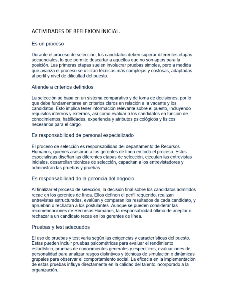 ACTIVIDADES DE REFLEXION INICIAL (1) | PDF | Ciencias del comportamiento | Sicología