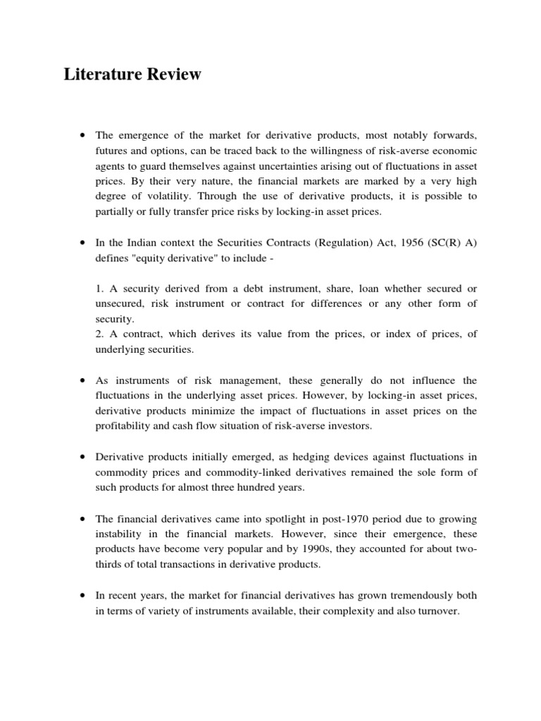 Literature Review | PDF | Derivative (Finance) | Financial Markets