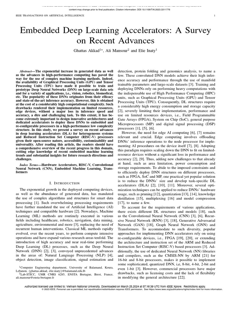 Embedded Deep Learning Accelerators A Survey On Recent Advances Pdf 8069