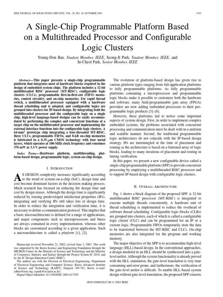 A Single Chip Programmable Platform Based Download Free Pdf Thread Computing System On A 2378