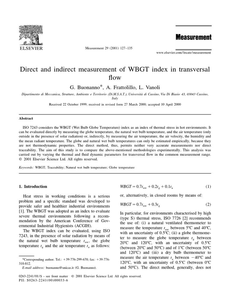 2001 - Measurement - WBGT | PDF | Heat Transfer | Temperature