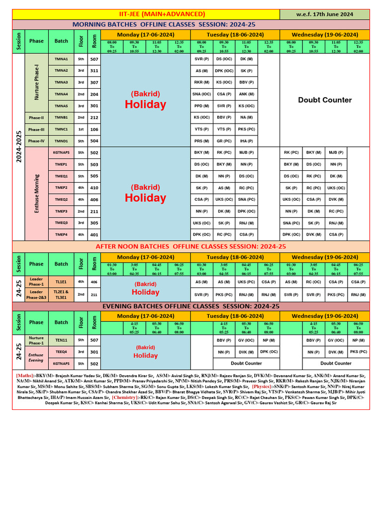 IIT-JEE Time Table For 17-06 To 19-06-2024 | PDF