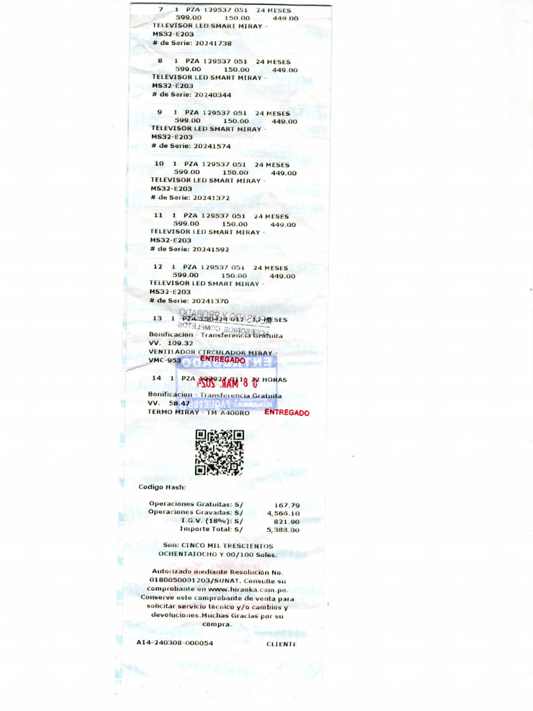 Boleta TV Hiraoka 2 | PDF