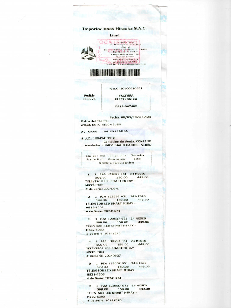 Boleta Tv Hiraoka 1 | PDF