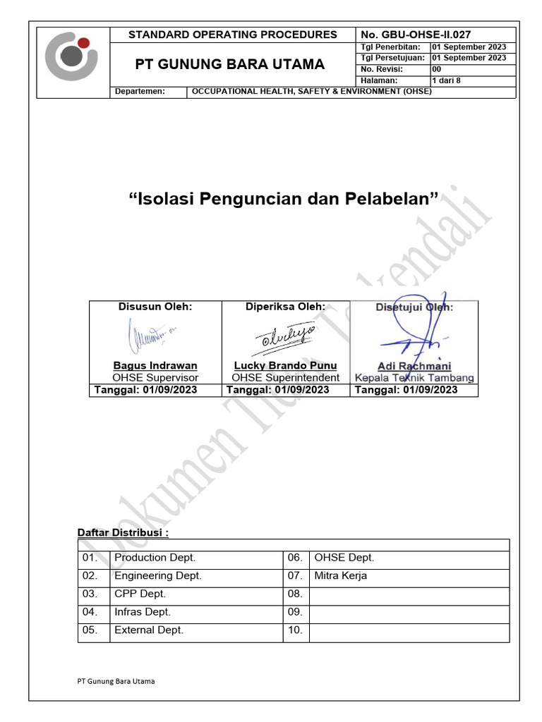 GBU OHSE II.027 Isolasi Penguncian Dan Pelabelan | PDF