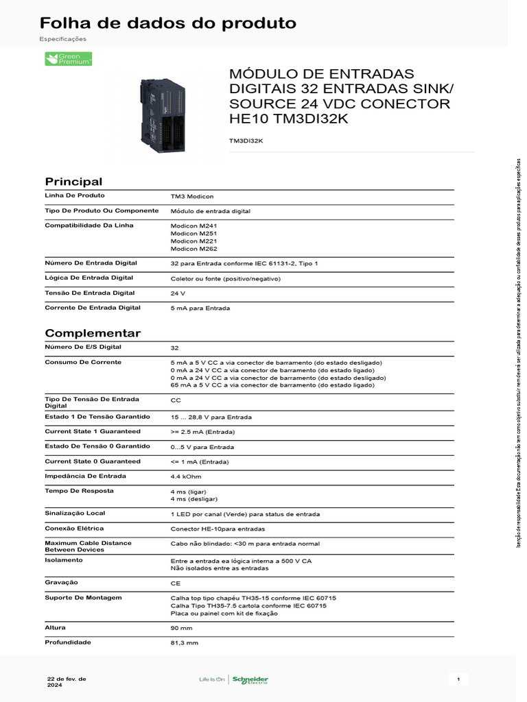 Schneider Electric_Modicon-TM3_TM3DI32K | Download grátis PDF | Ciência ...