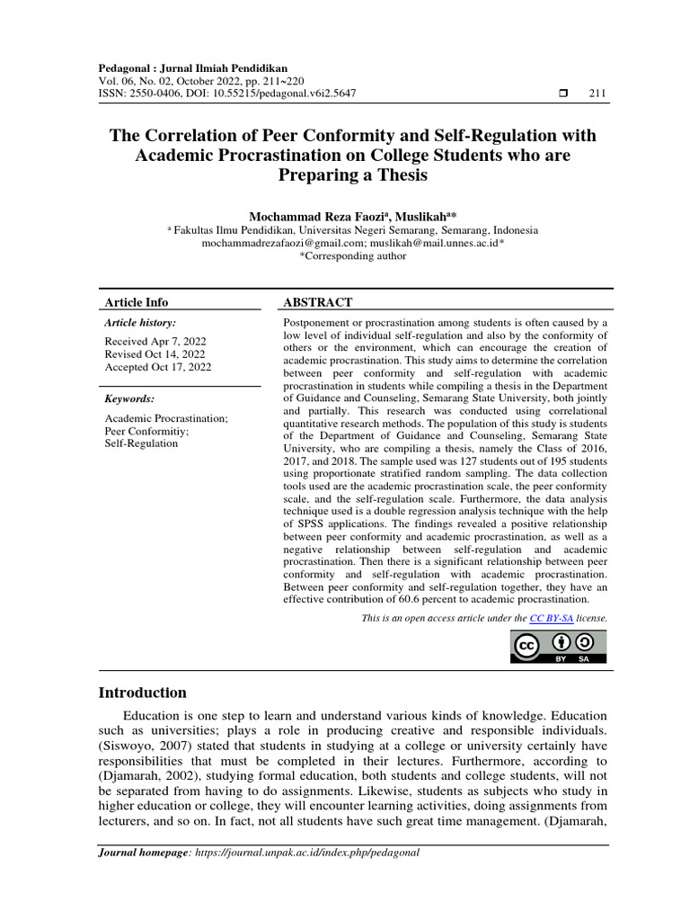 The Relationship of Peer Conformity and Self-Regulation With Academic ...