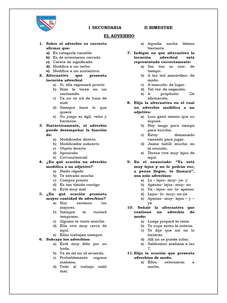 Ejercicios sobre el Adverbio en Español | PDF | Adverbio | Sintaxis