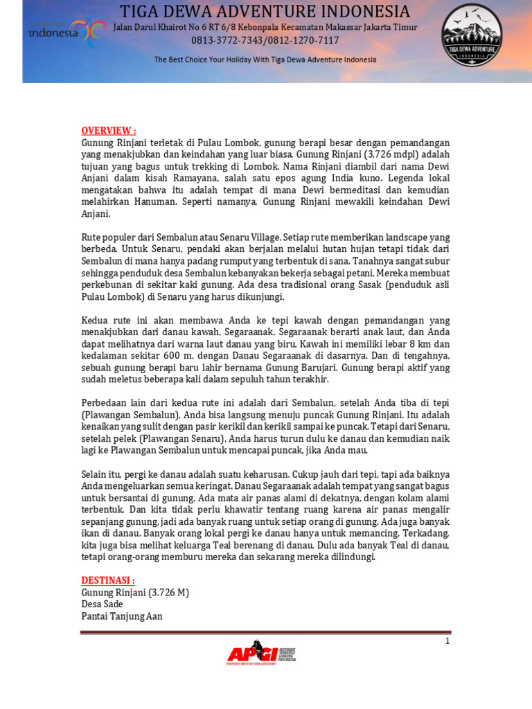 Ot Rinjani Darat | PDF