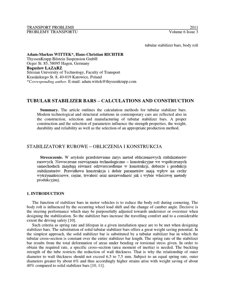 1_TUBULAR STABILIZER BARS – CALCULATIONS AND CONSTRUCTION | PDF | Strength Of Materials | Stress ...