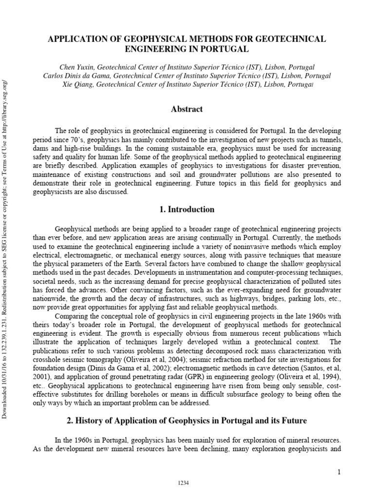 Application of Geophysical Methods For Geotechnical Engineering | Download Free PDF | Geophysics ...
