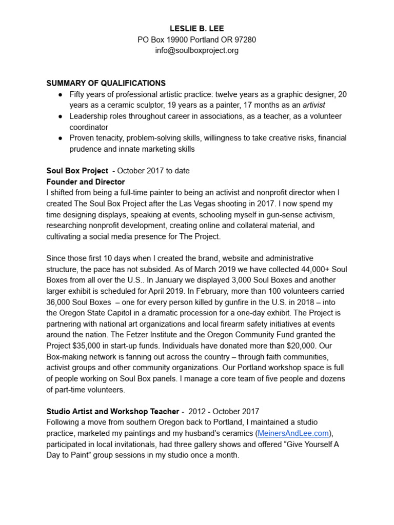 Media - Leslie Lee Public CV 8 - 20 - 19 | PDF