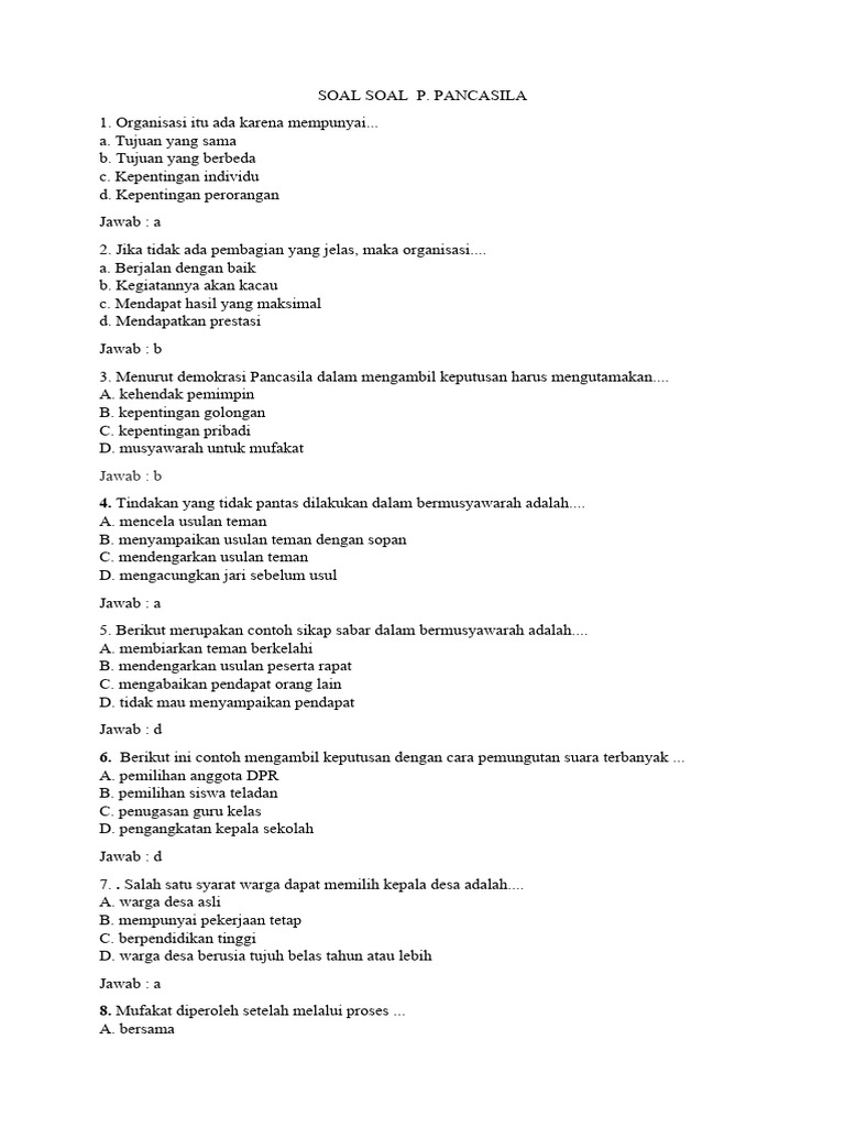 Soal Soal P. Pancasila | PDF