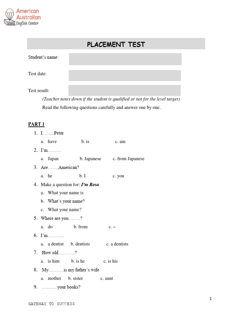 PLACEMENT TEST KET - PET _ WRITING | PDF
