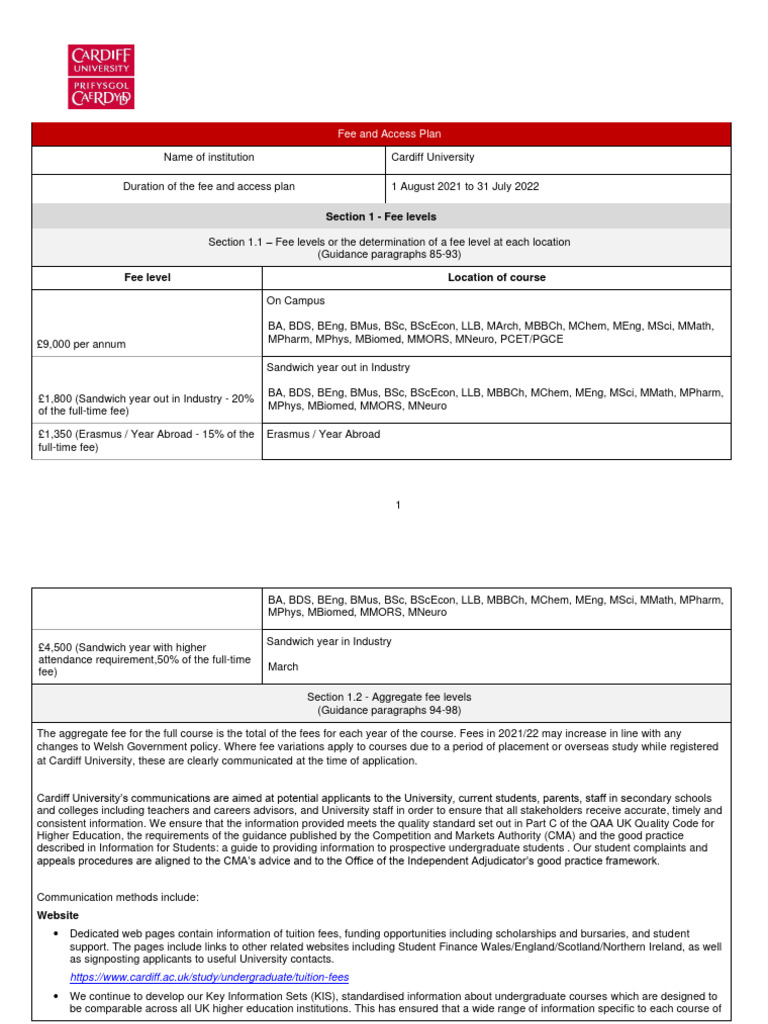 Fee and Access Plan 2021 22 | PDF | Governance