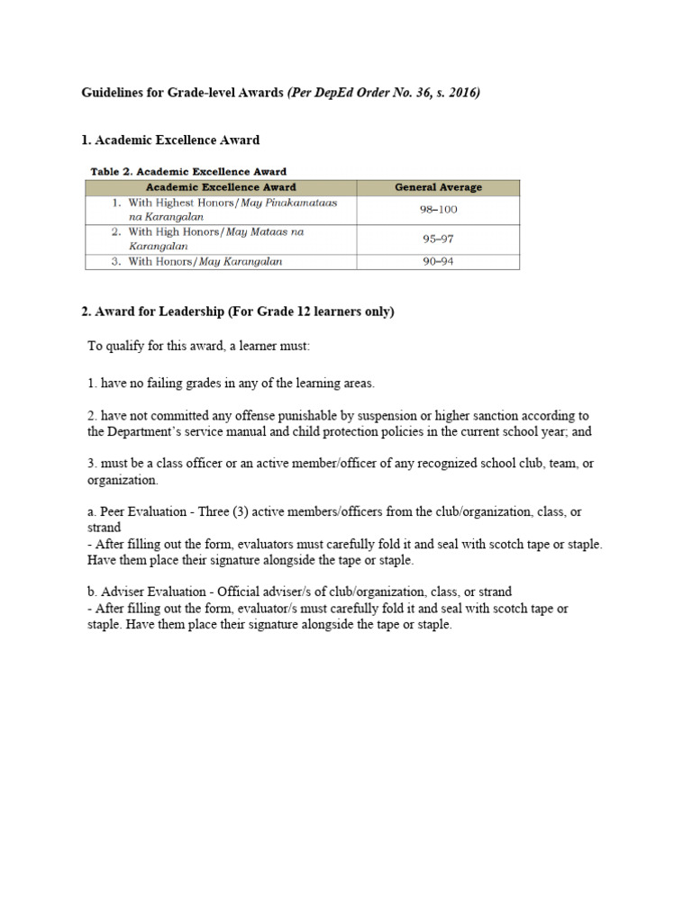 Guidelines For Grade-Level Awards | PDF | Science | Social Sciences