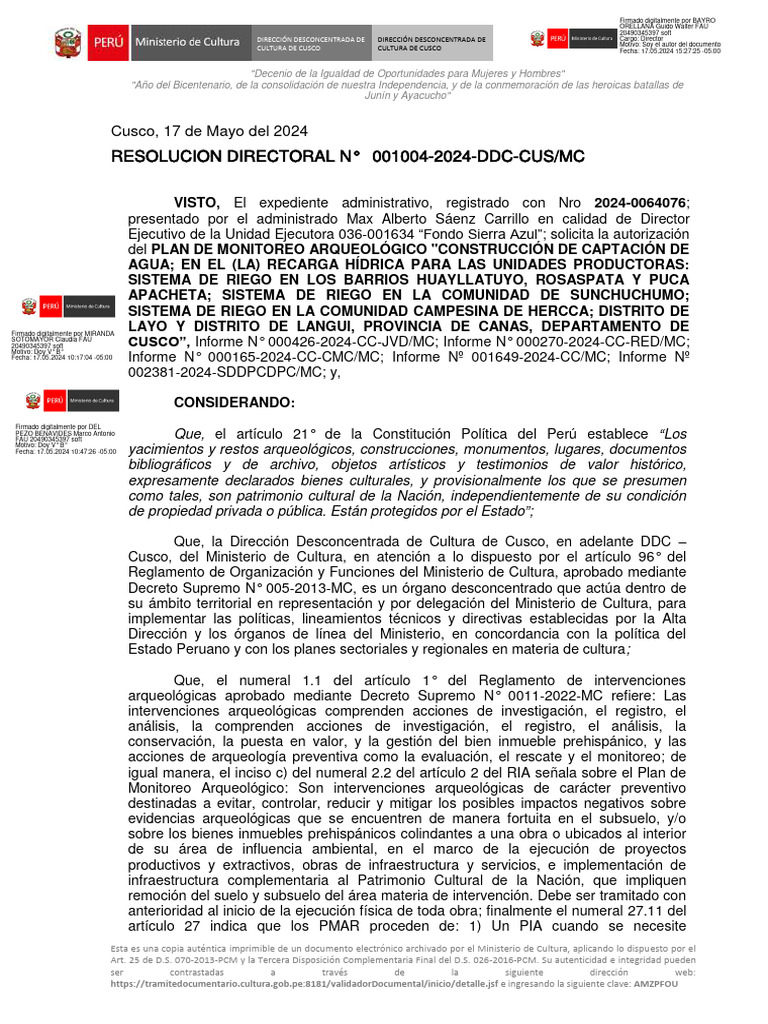 Resolucion Directoral 001004 2024 Ddc Cus | PDF | Educacion Cultural